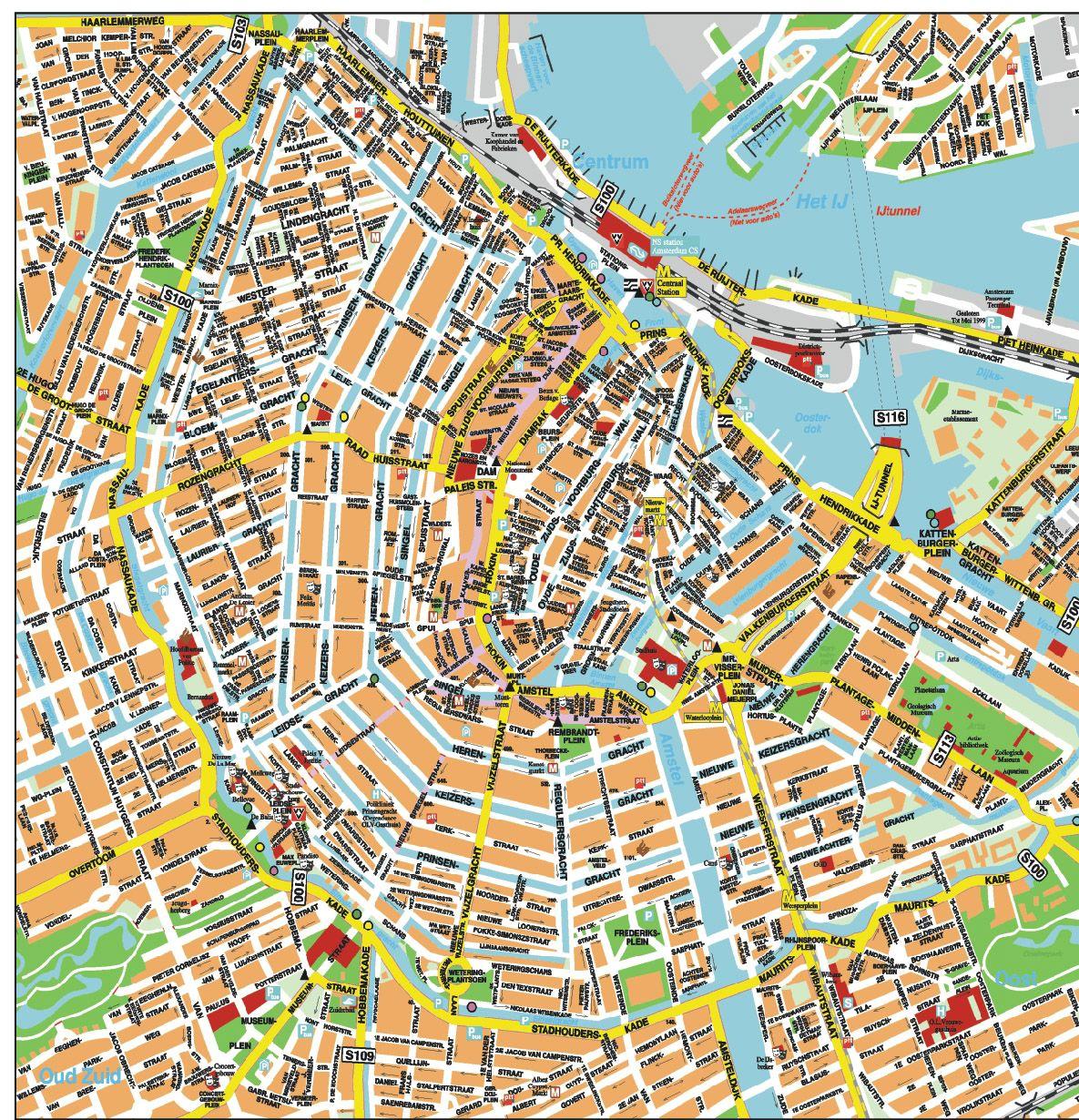 Mappa stradale di Amsterdam centro città - Mappa della mappa della ...